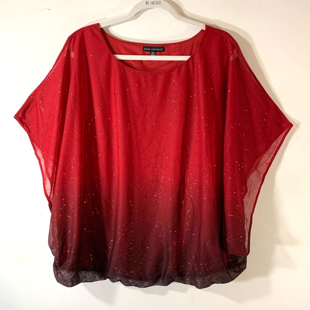 Sara Michelle Sparkle Red Rose Ombre Top - Gem